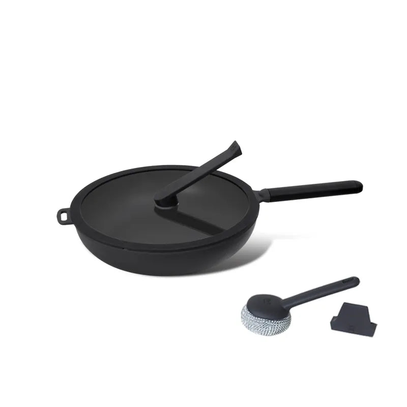 WOKY Cha Cha Wok Uncoated Nonstick Deep Frying Pan (with brush and lid ...